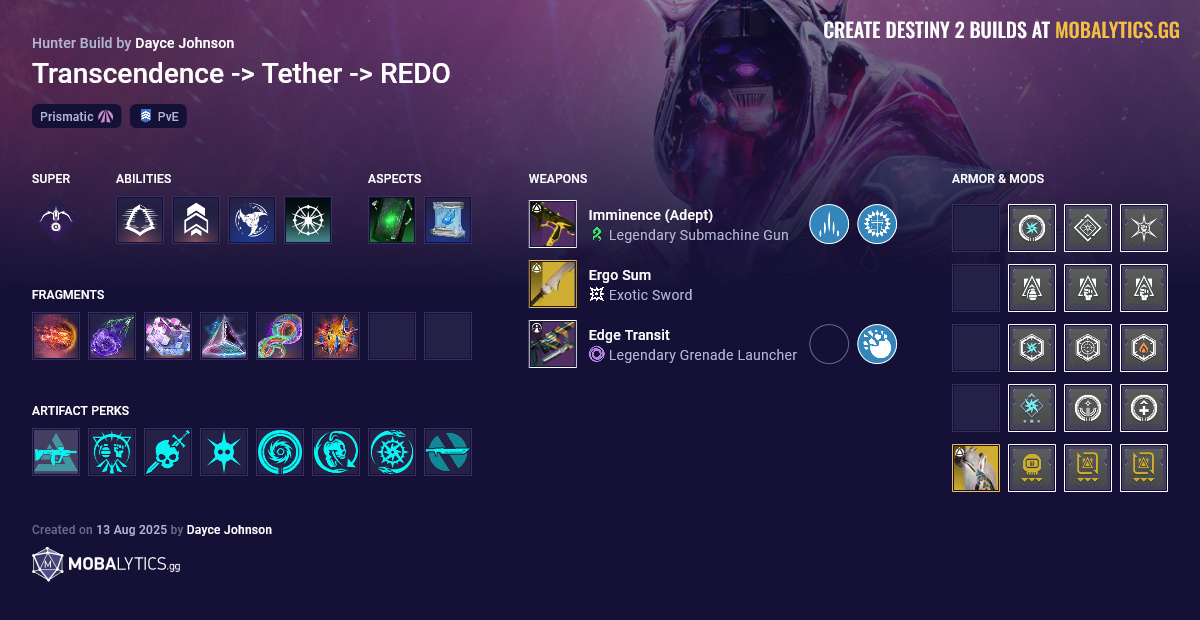 Transcendence -> Tether -> REDO - Destiny 2 Prismatic Hunter Build by ...