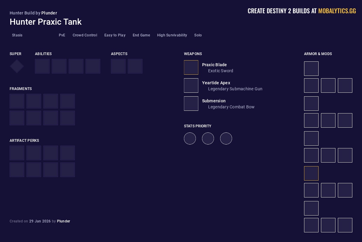 Hunter Praxic Tank - Destiny 2 Hunter Build for PvE - Mobalytics