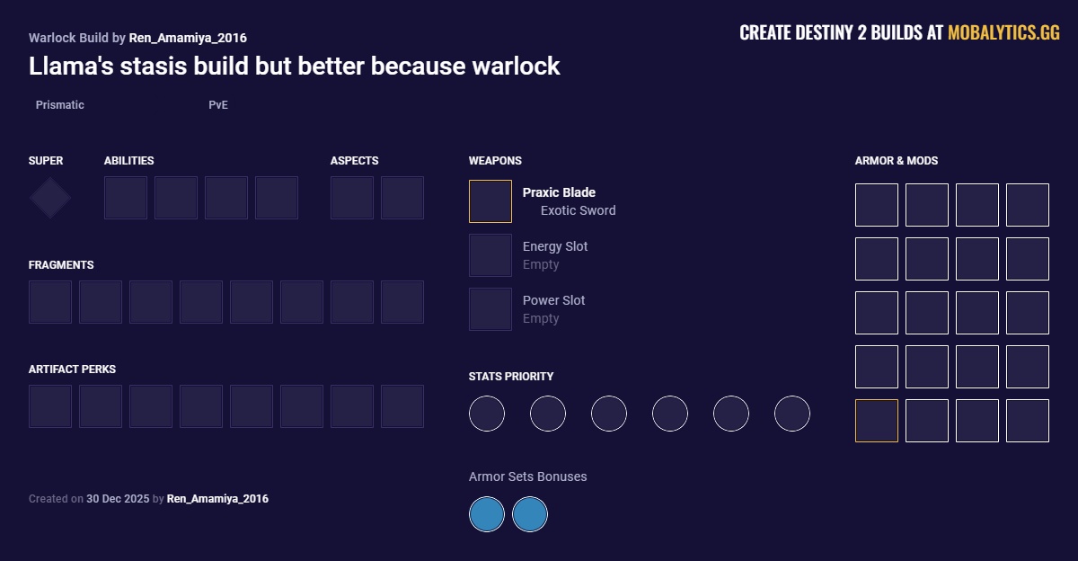 Llama's stasis build but better because warlock - Destiny 2 Prismatic ...