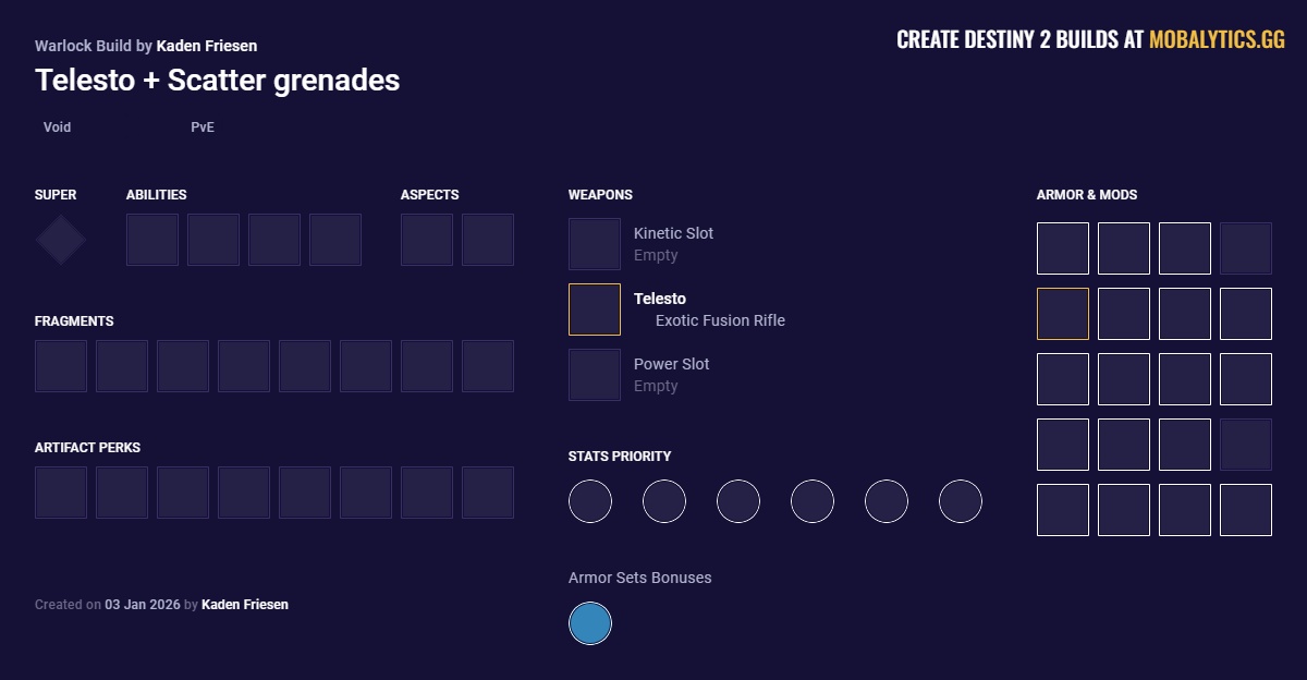 Telesto + Scatter grenades - Destiny 2 Void Warlock Build by Kaden Friesen