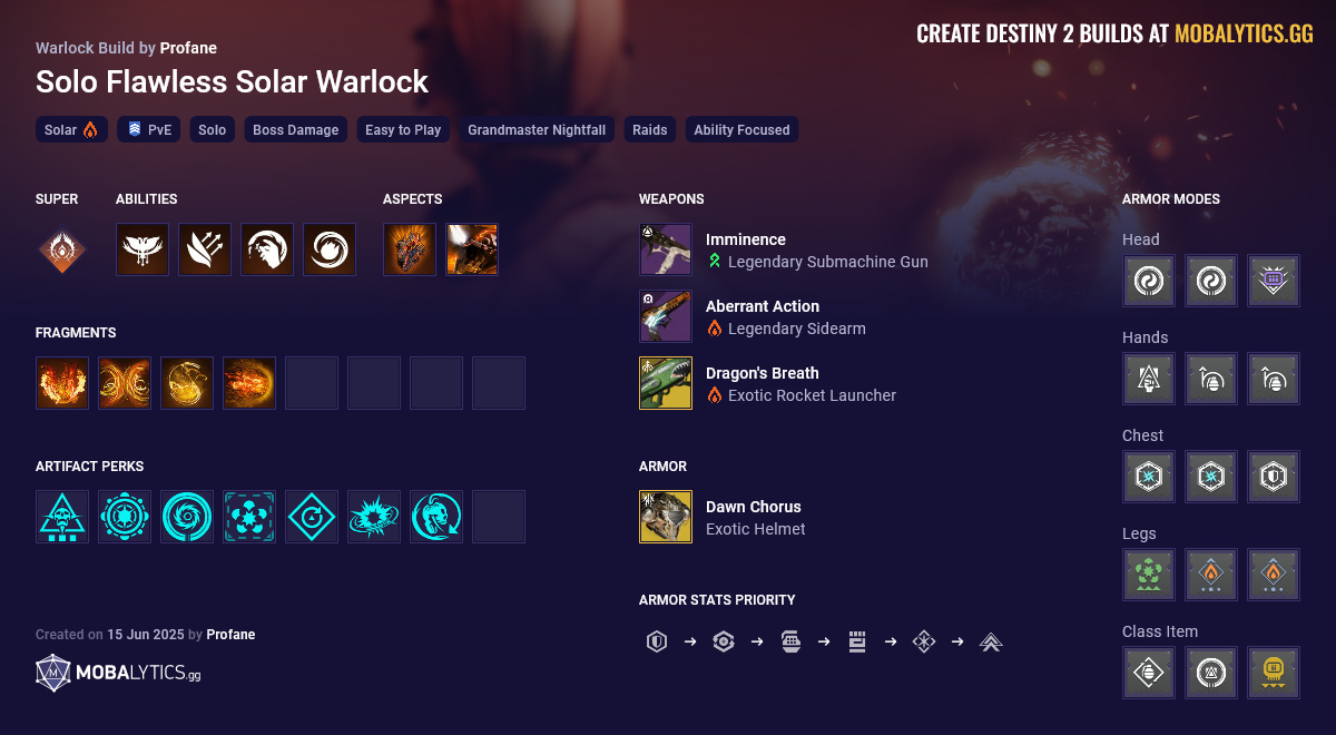 Solo Flawless Solar Warlock - Destiny 2 Warlock Build for PvE - Mobalytics