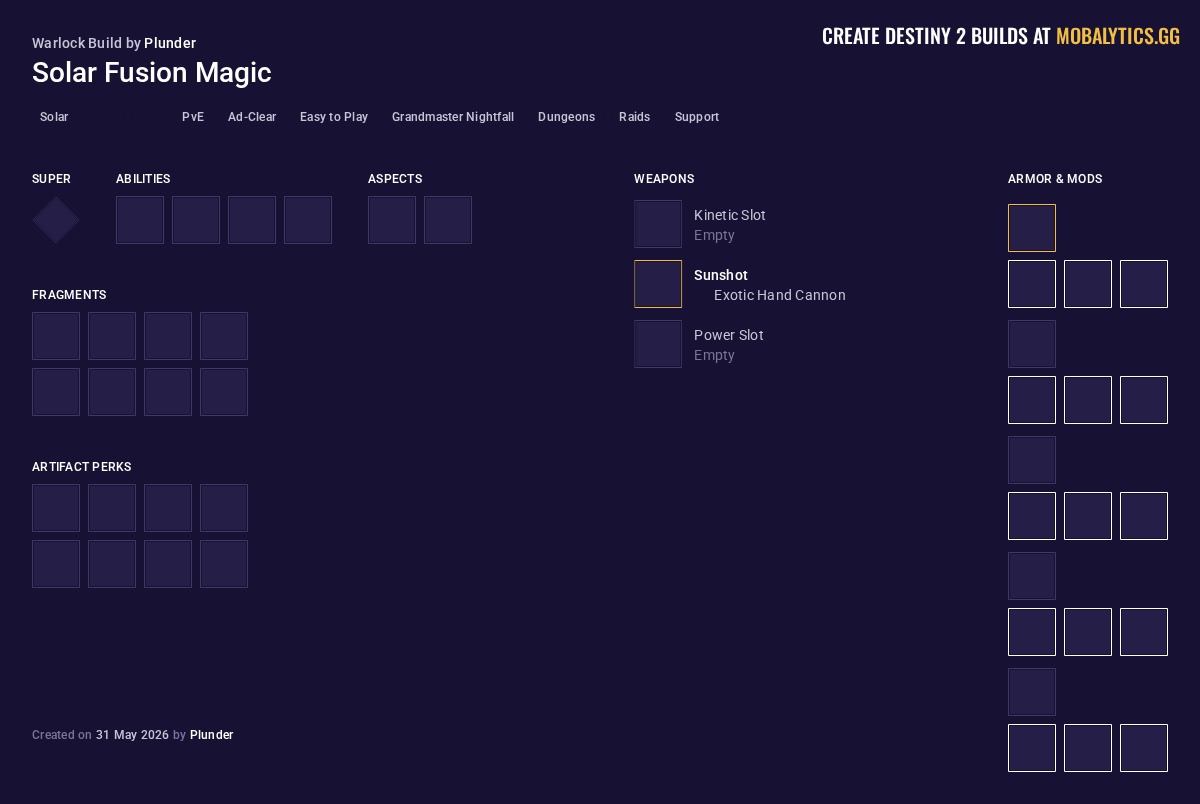 Solar Fusion Magic - Destiny 2 Warlock Build for PvE - Mobalytics