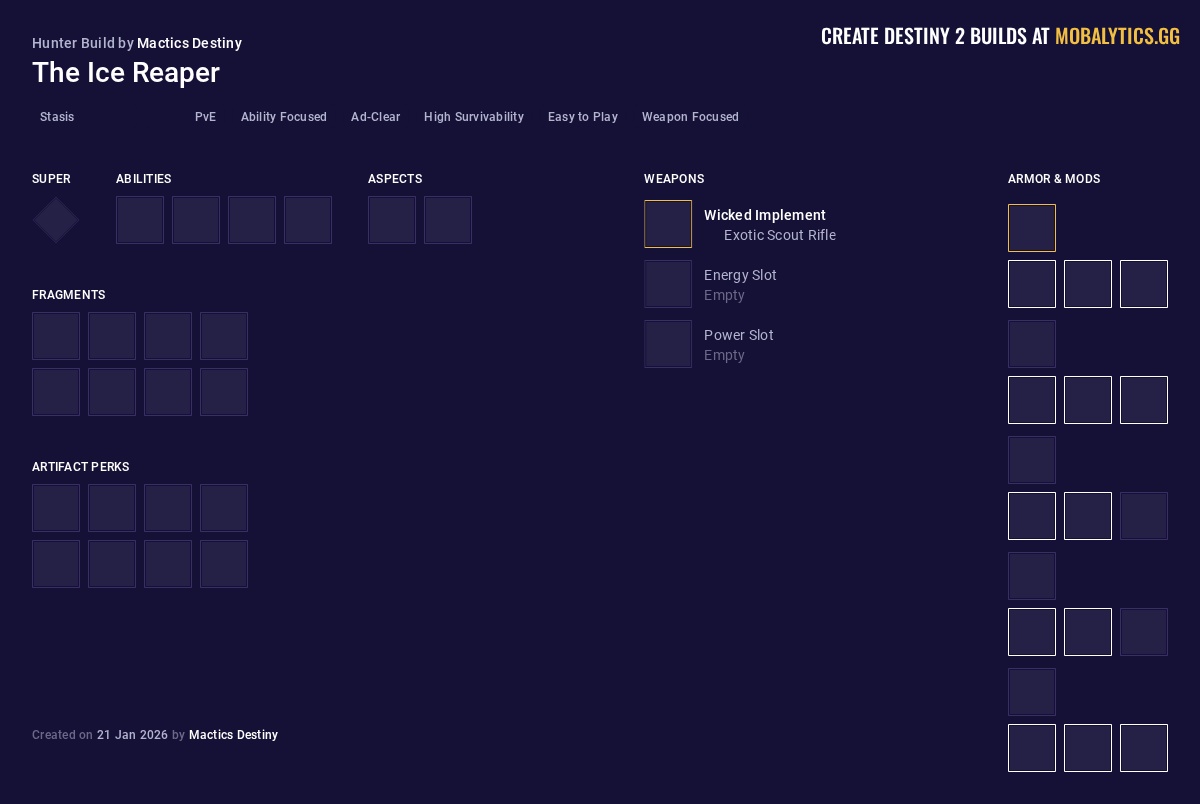 The Ice Reaper - Destiny 2 Hunter Build for PvE - Mobalytics