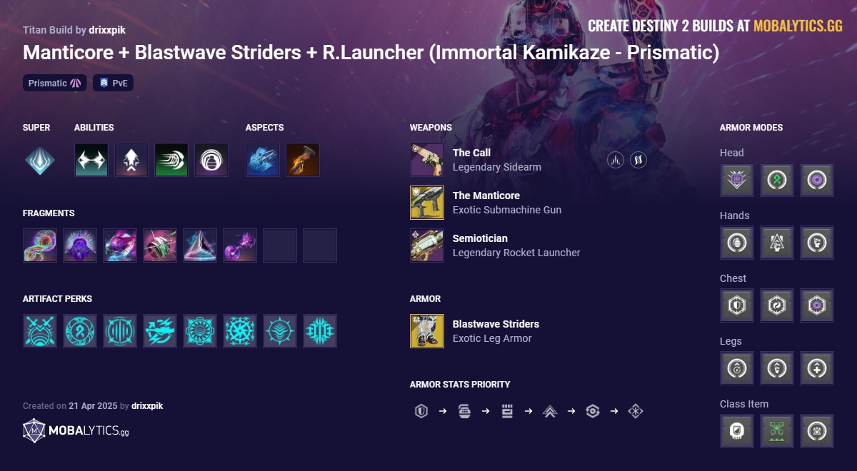 Manticore + Blastwave Striders + R.Launcher (Immortal Kamikaze ...