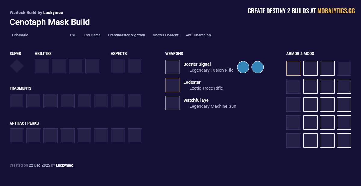 Cenotaph Mask Build - Destiny 2 Prismatic Warlock Build by Luckymec