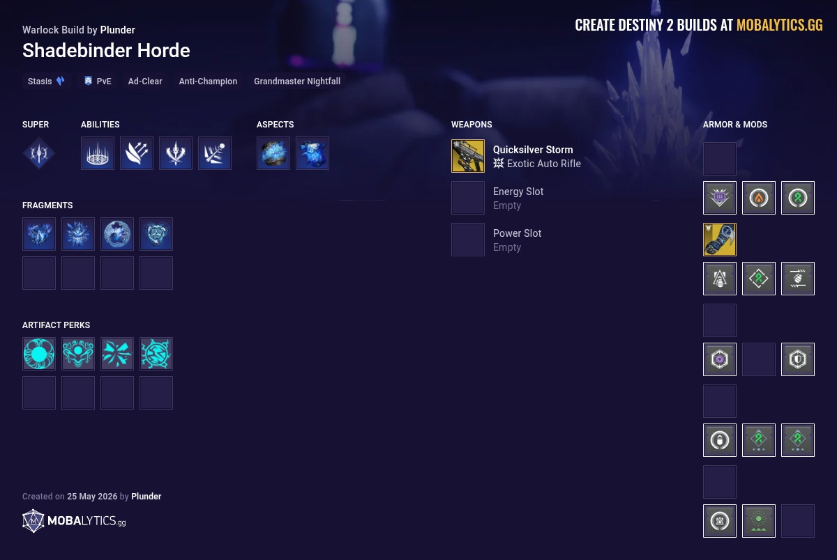 Shadebinder Horde - Destiny 2 Warlock Build for PvE - Mobalytics