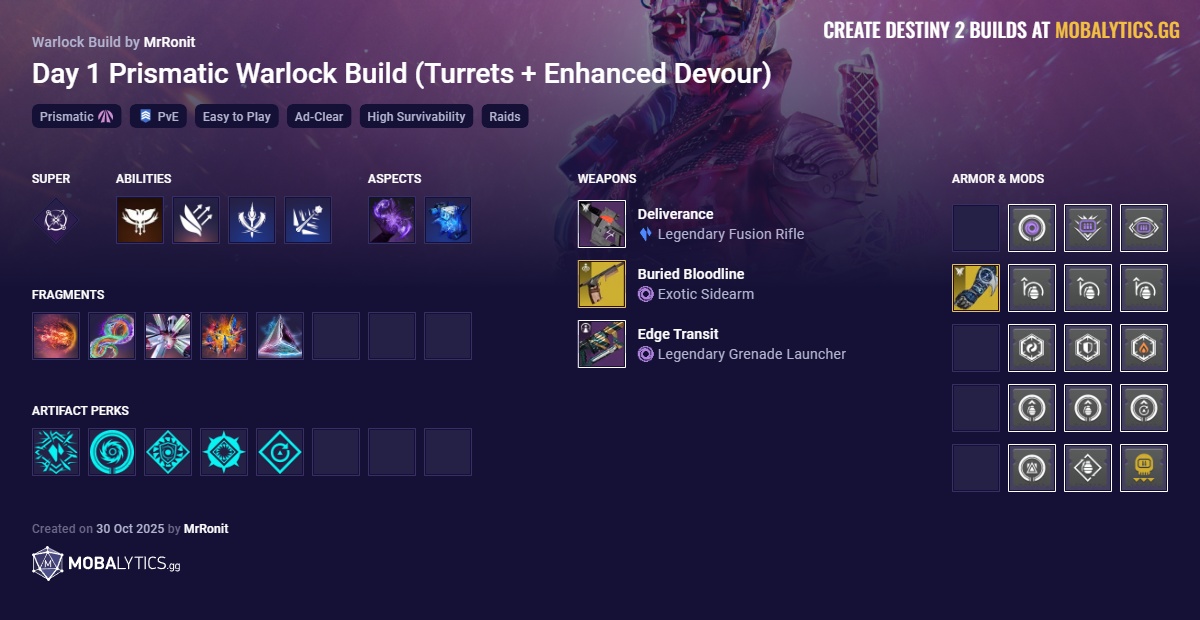 Day 1 Prismatic Warlock Build (Turrets + Enhanced Devour) - Destiny 2 ...