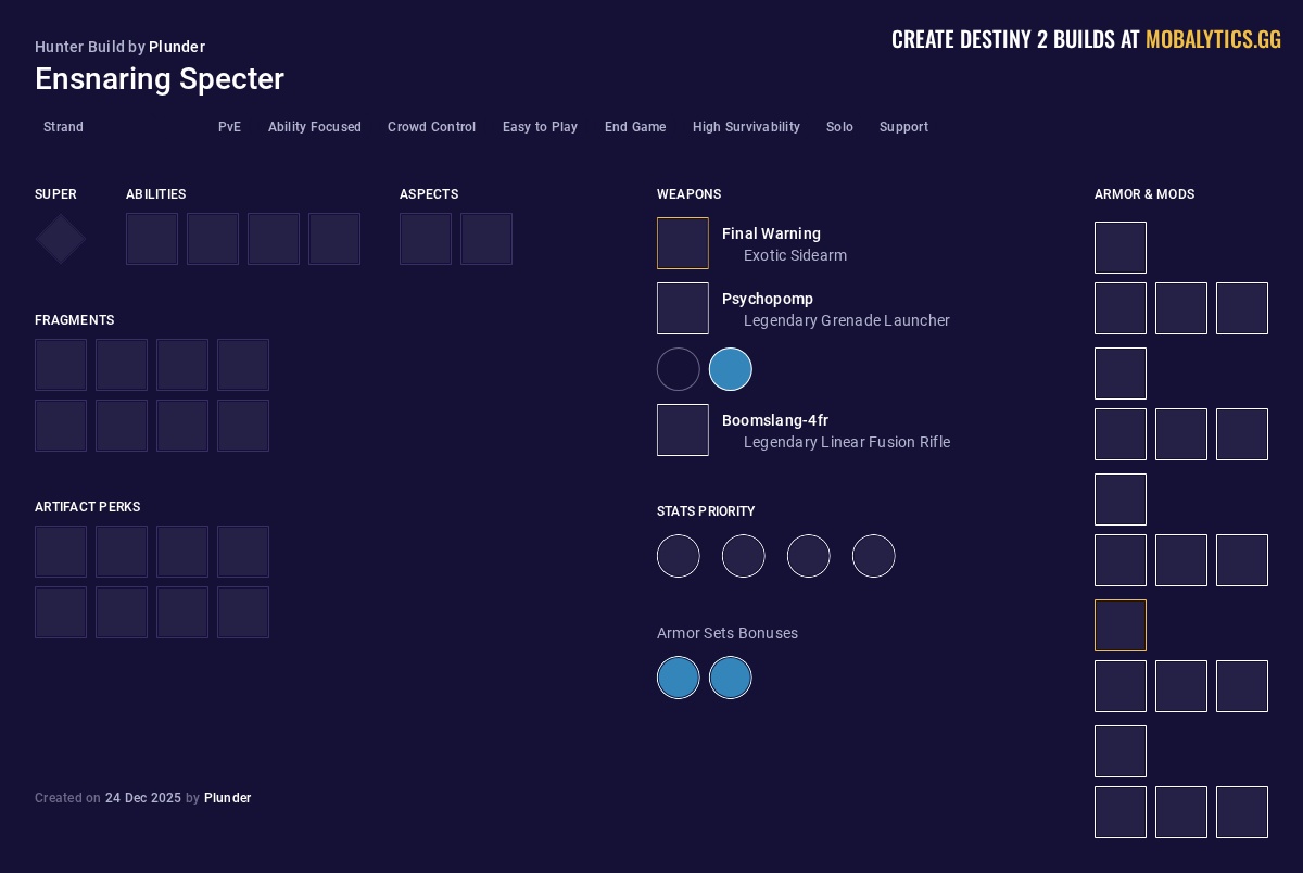 Ensnaring Specter - Destiny 2 Hunter Build for PvE - Mobalytics