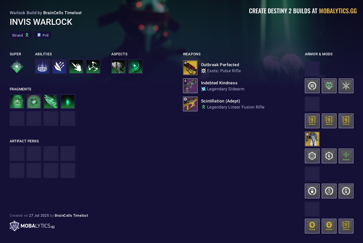 INVIS WARLOCK - Destiny 2 Strand Warlock Build by BrainCells Timelost