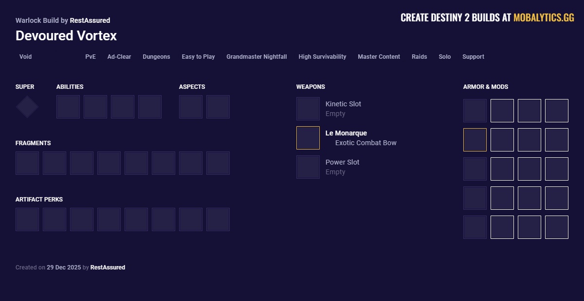 Devoured Vortex - Destiny 2 Warlock Build for PvE - Mobalytics