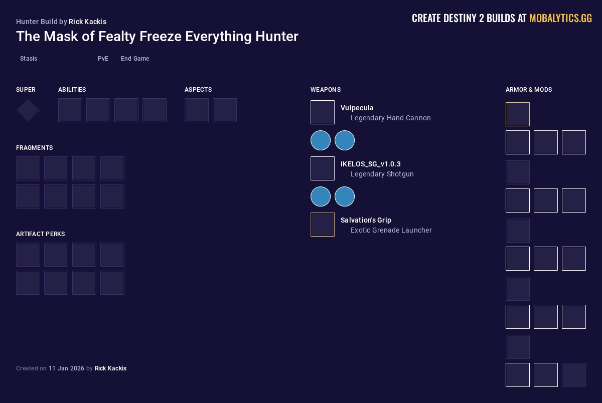 The Mask of Fealty Freeze Everything Hunter - Destiny 2 Hunter Build ...