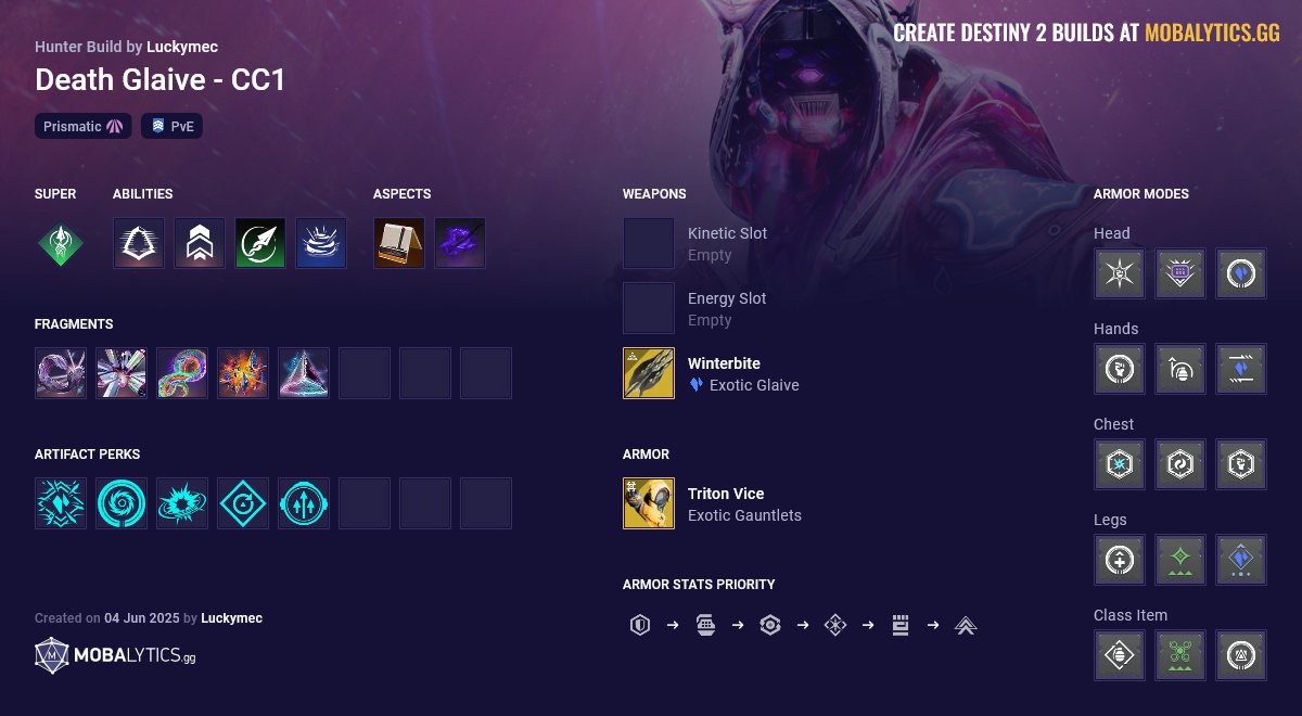 Death Glaive - CC1 - Destiny 2 Prismatic Hunter Build by Luckymec