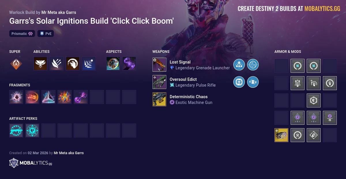 Garrs's Solar Ignitions Build 'Click Click Boom' - Destiny 2 Prismatic ...
