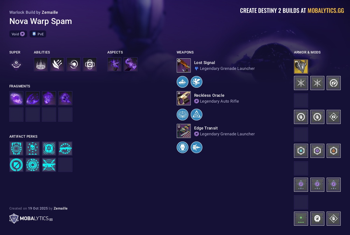 Nova Warp Spam - Destiny 2 Void Warlock Build by Zemaille