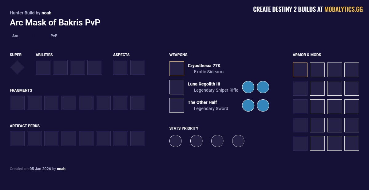 Arc Mask of Bakris PvP - Destiny 2 Arc Hunter Build by noah
