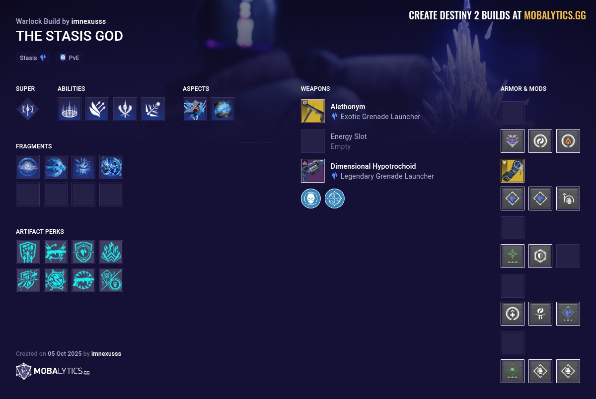 THE STASIS GOD - Destiny 2 Stasis Warlock Build by imnexusss