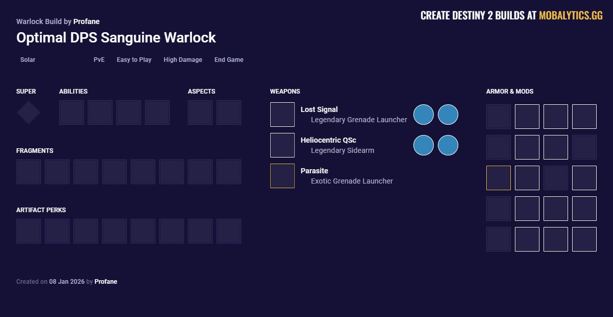 Optimal DPS Sanguine Warlock - Destiny 2 Warlock Build for PvE - Mobalytics
