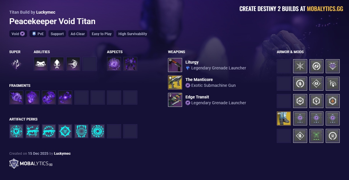 Peacekeeper Void Titan - Destiny 2 Void Titan Build by Luckymec