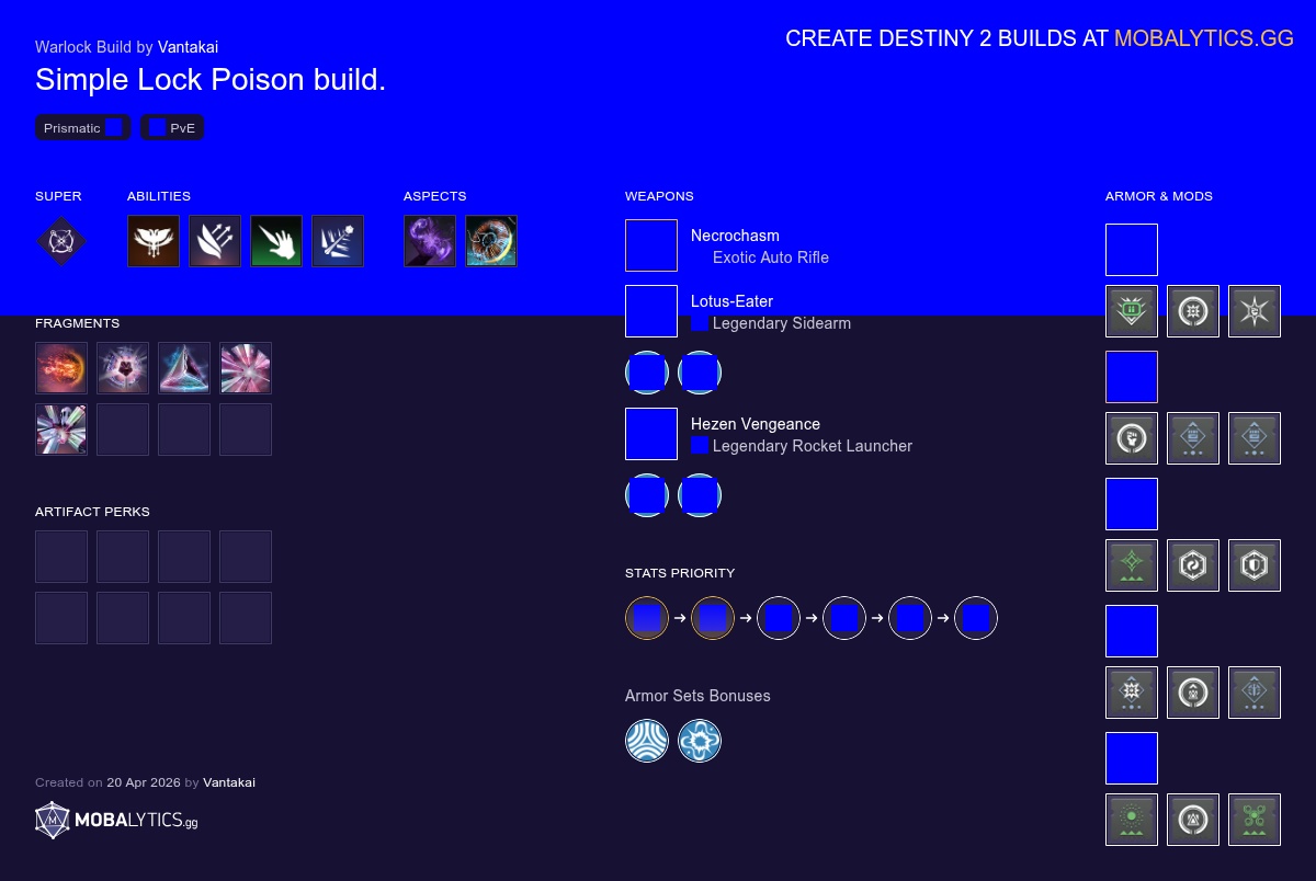 Simple Lock Poison build. - Destiny 2 Prismatic Warlock Build by Vantakai