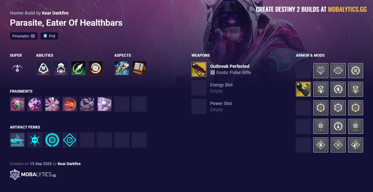 Parasite, Eater Of Healthbars - Destiny 2 Prismatic Hunter Build by Kear Darkfire
