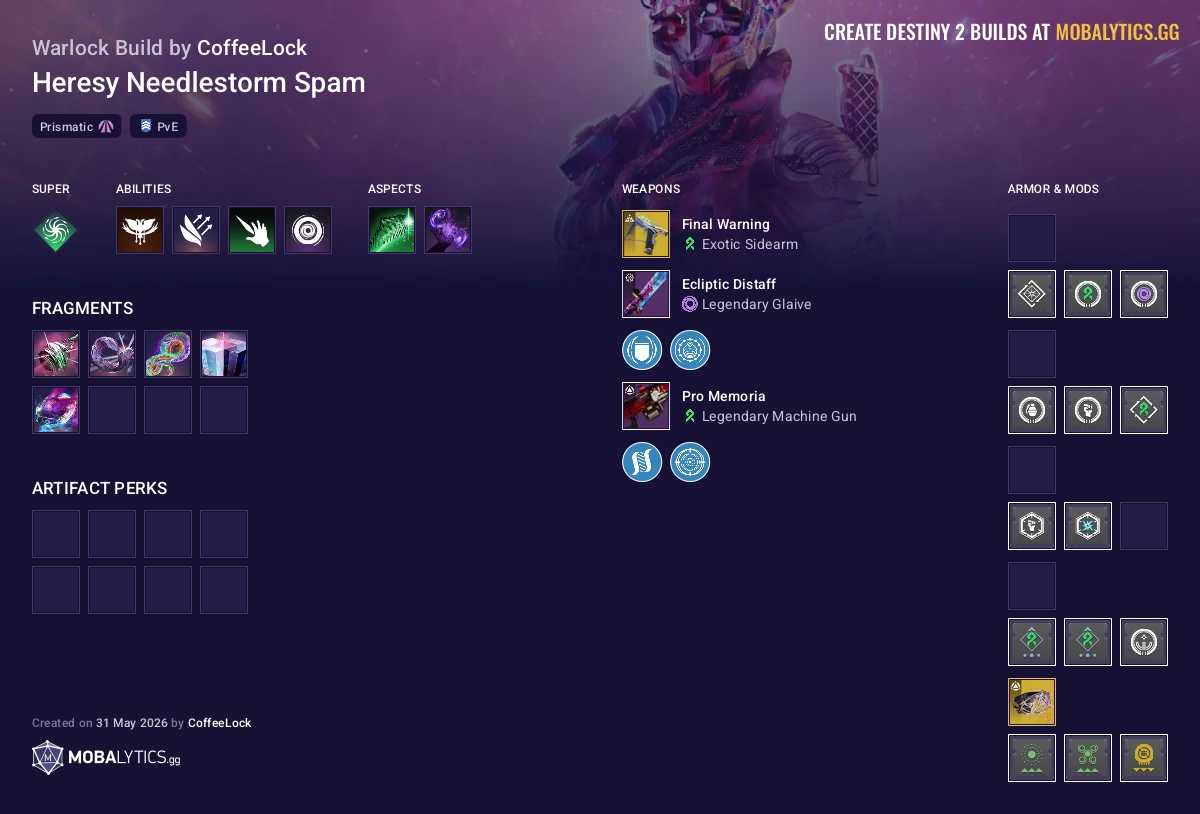 Heresy Needlestorm Spam - Destiny 2 Prismatic Warlock Build by CoffeeLock