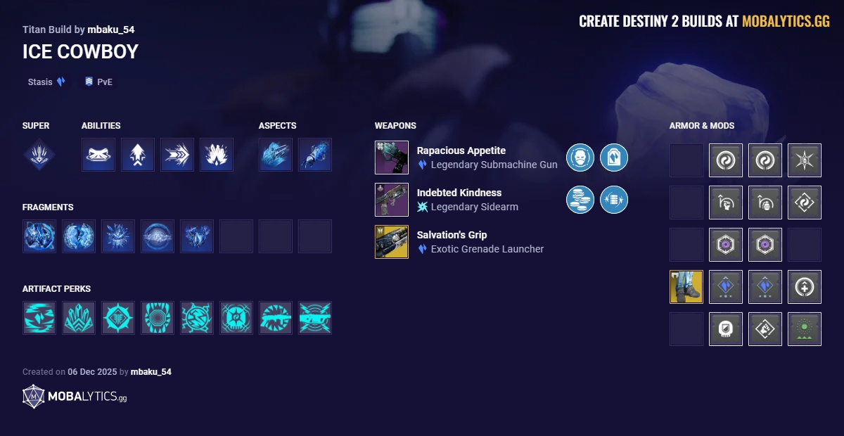 ICE COWBOY - Destiny 2 Stasis Titan Build by mbaku_54