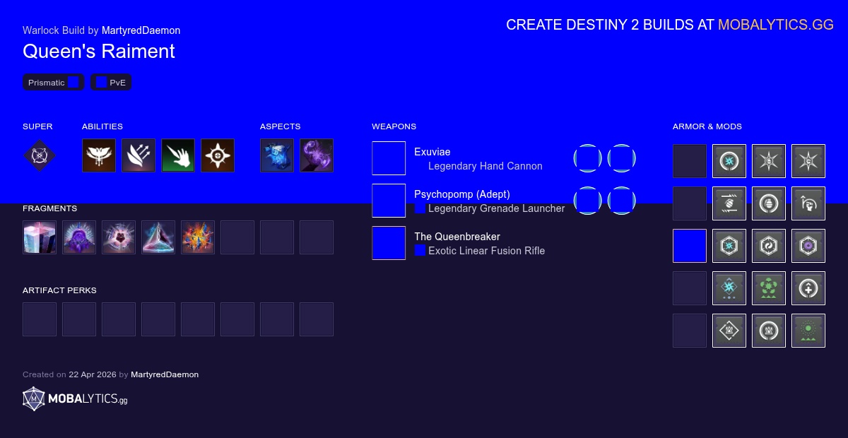 Queen's Raiment - Destiny 2 Prismatic Warlock Build by MartyredDaemon