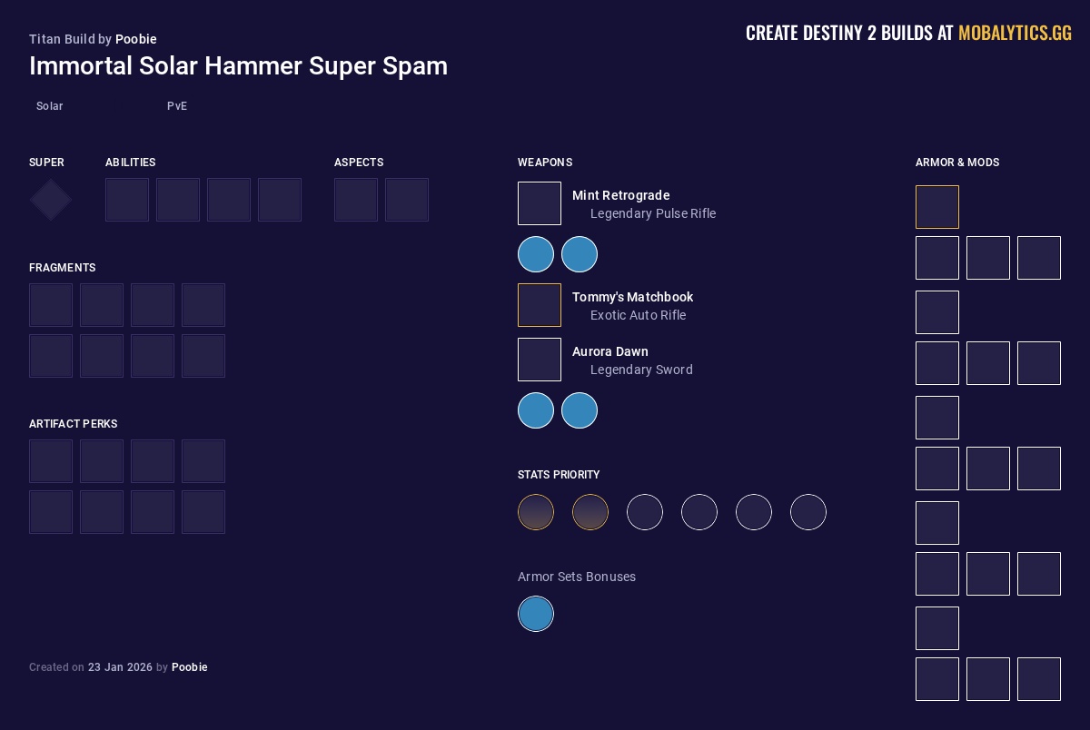 Immortal Solar Hammer Super Spam - Destiny 2 Solar Titan Build by Poobie