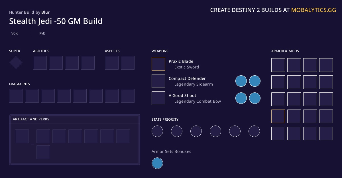 Stealth Jedi -50 GM Build - Destiny 2 Void Hunter Build by Blur