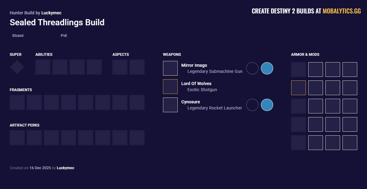 Sealed Threadlings Build - Destiny 2 Strand Hunter Build by Luckymec