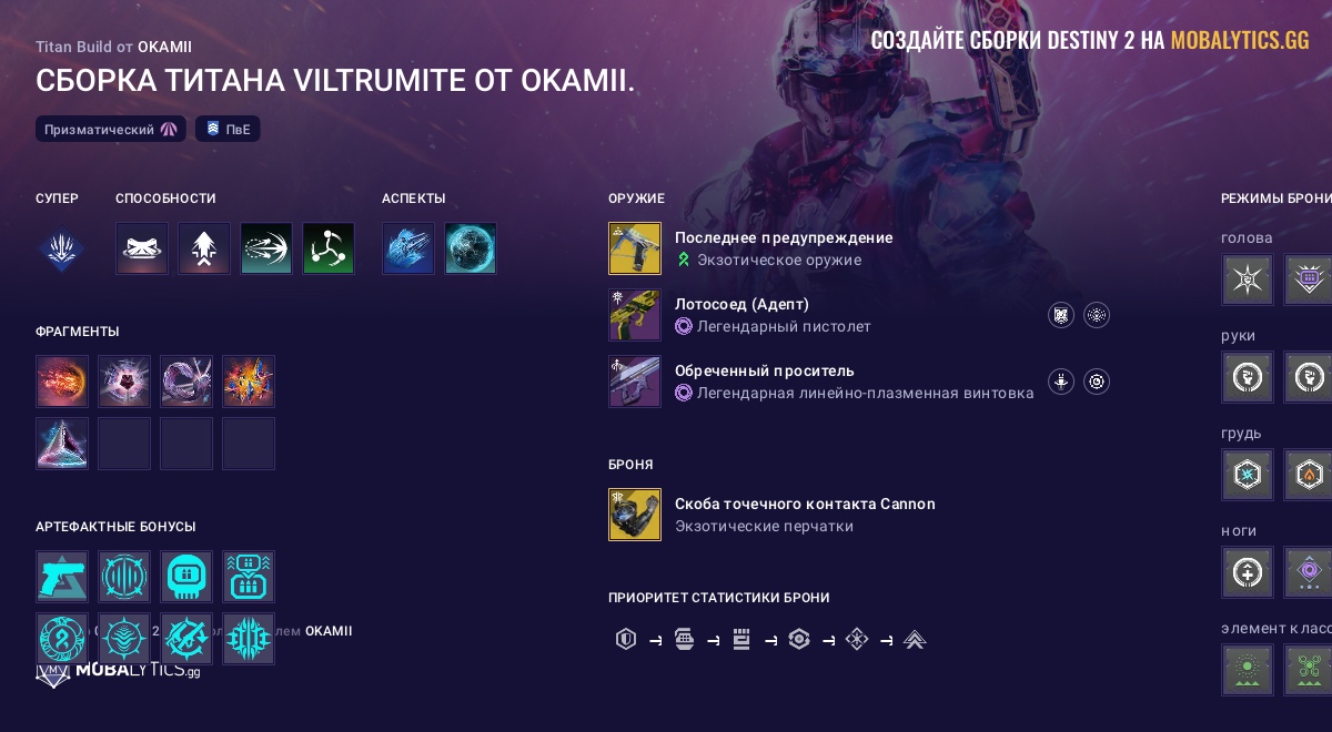 OKAMII'S VILTRUMITE TITAN BUILD. - Destiny 2 Prismatic Titan Build by ...