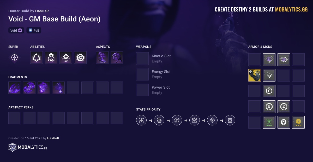 Void - GM Base Build (Aeon) - Destiny 2 Void Hunter Build by HasHeR
